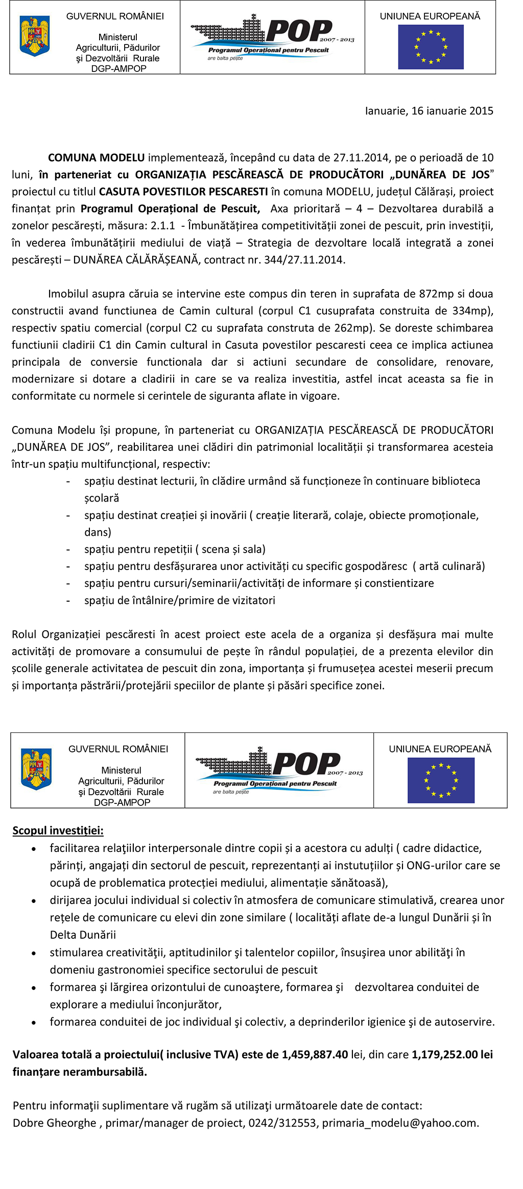 CASUTA POVESTILOR PESCARESTI în comuna MODELU – Actualitatea de Calarasi